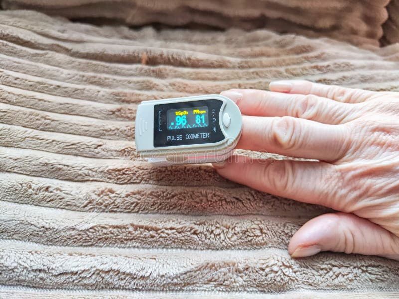 Close Up of a Hand with a Pulse Oximeter on the Finger. Stock Image ...