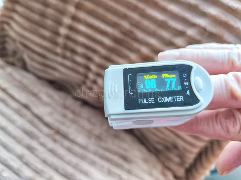 Close Up of a Hand with a Pulse Oximeter on the Finger. Stock Image ...