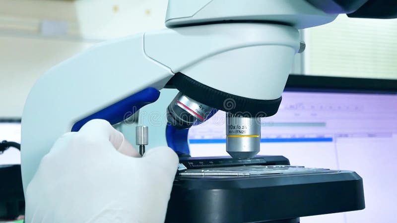 Close Up Hand Scientist Using Light Microscope. Stock Footage - Video ...