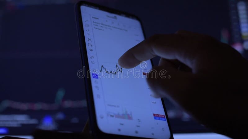 Close Up of Hand Scrolling Stock Market Chart on a Touch Screen Device ...