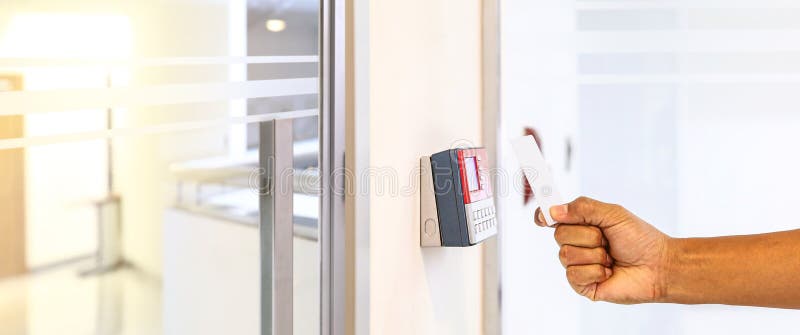 Close Up Hand Security Man Using ID Card Scanning at the Access Control ...