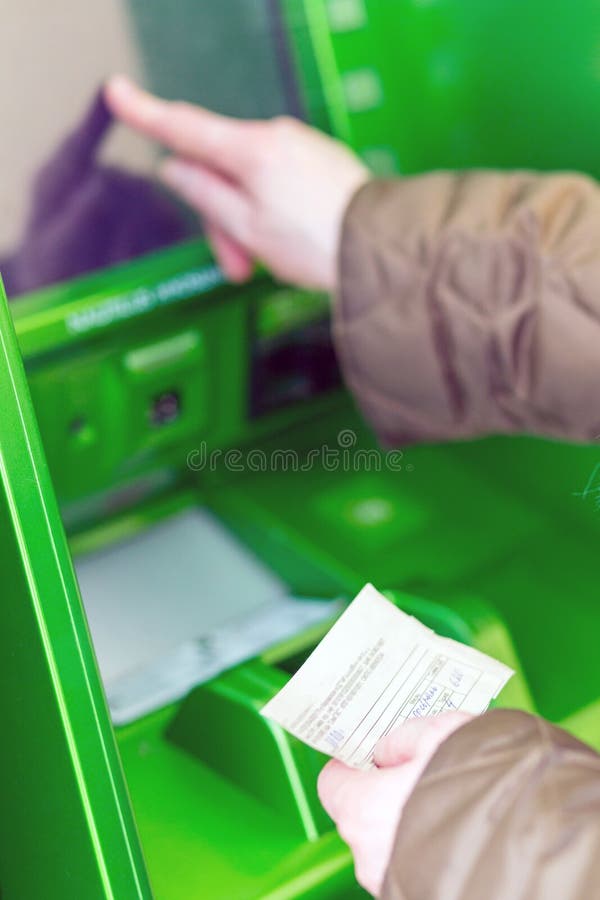 Close-up Hand Selects the Function on the ATM. Stock Photo - Image of ...