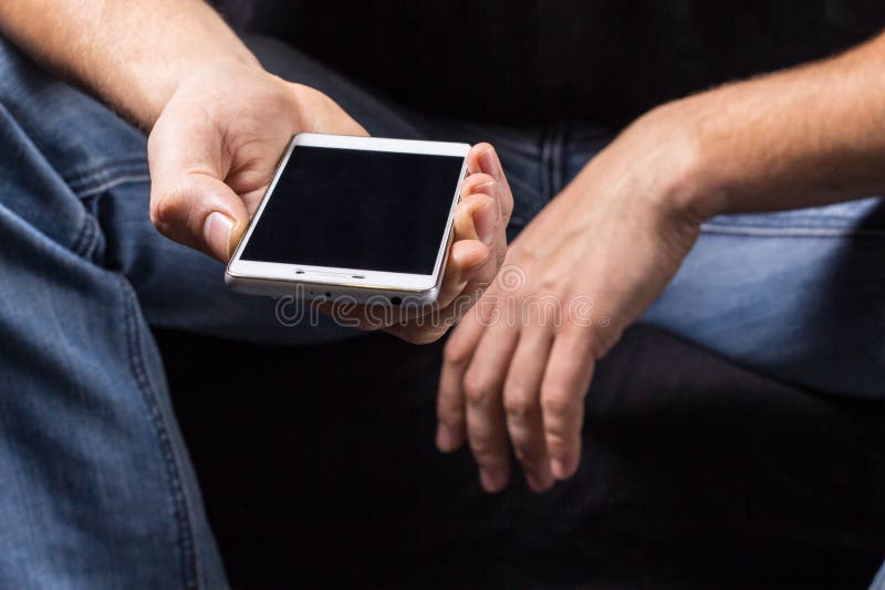 Close Up Hand Sending Message with Phone with Copy Space Stock Photo ...