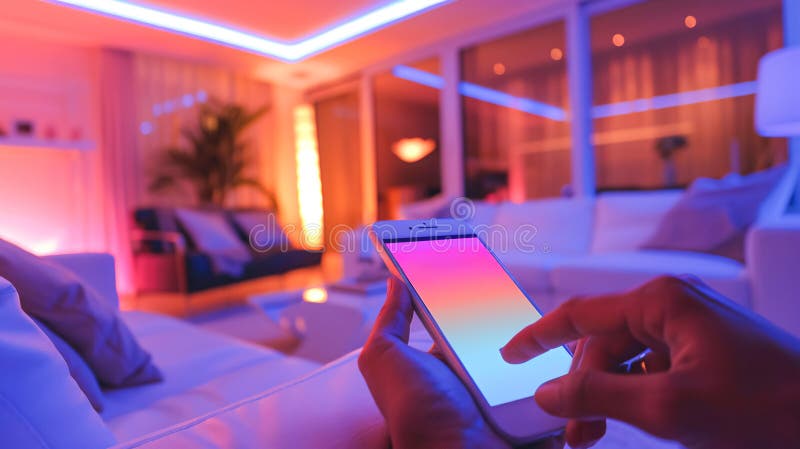 Close-up of a Hand Setting a Smart Lighting System through a Smartphone ...