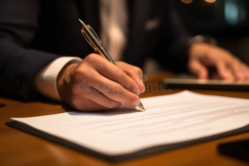 Close Up of a Hand Signing a Document Generative AI Stock Illustration ...