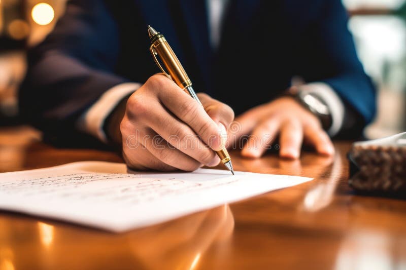 Close Up of a Hand Signing a Document Generative AI Stock Illustration ...