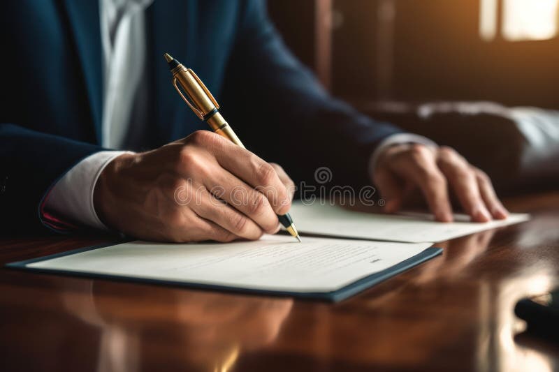 Close Up of a Hand Signing a Document Generative AI Stock Illustration ...