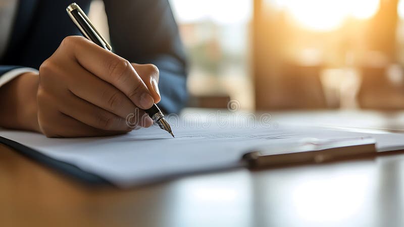 Close-up of a Hand Signing a Document with a Pen Stock Illustration ...