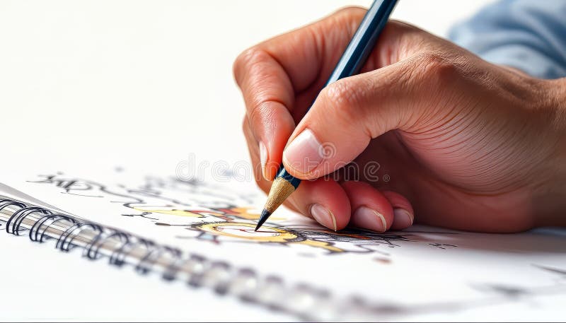 Close-up of a Hand Sketching in a Notebook Using a Pencil Stock ...