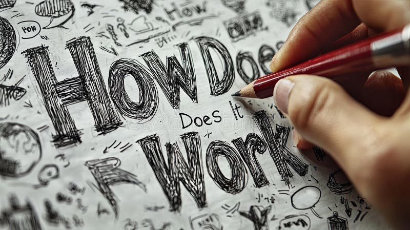 Hand Drawing of How Does it Work Lettering on Paper Stock Illustration ...