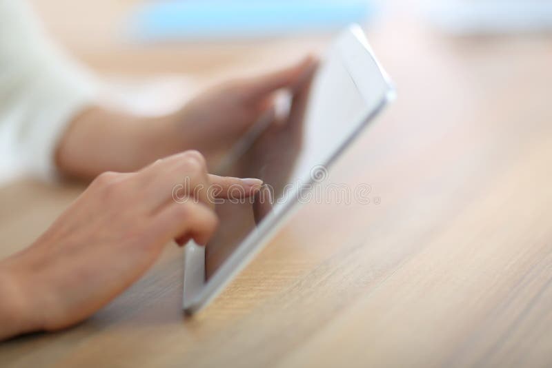 Close-up of Hand Sliding on Tablet Stock Photo - Image of technology ...