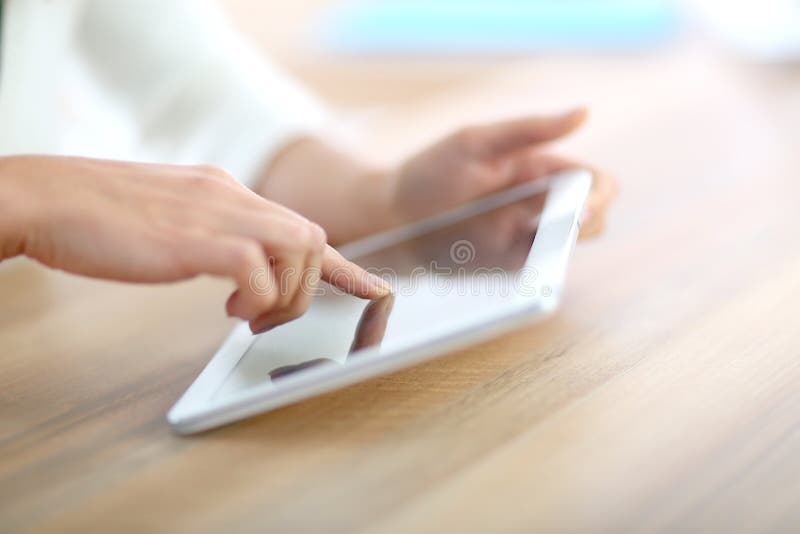 Close-up of Hand Sliding on Tablet S Screen Stock Image - Image of ...