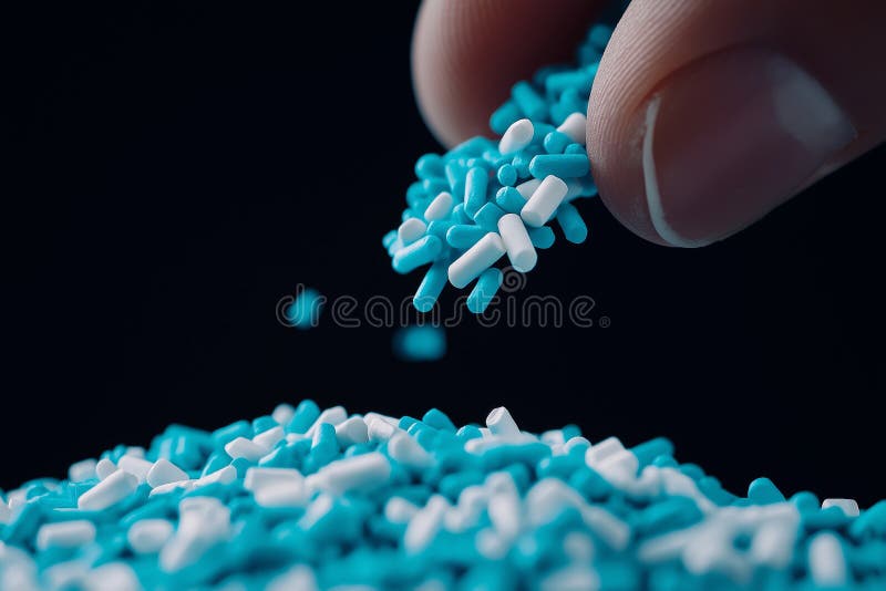 Close Up of Hand Sprinkling Blue and White Microbeads on Surface ...