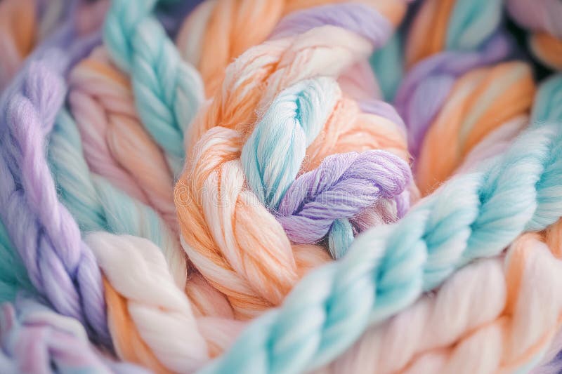 Close-up of Hand-spun Yarn, Thick Wool Threads in Soft Pastel Colors ...