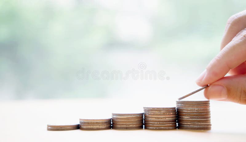 Close Up of Hand Stacking Coins Stock Photo - Image of body, abundance ...