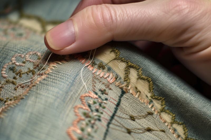 Close-up of Hand Stitching, with Thread and Needle Visible Stock ...