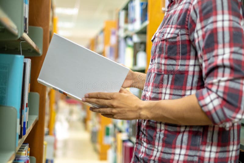 Close Up Hand Student Men Finding Book for Reading in Library ...