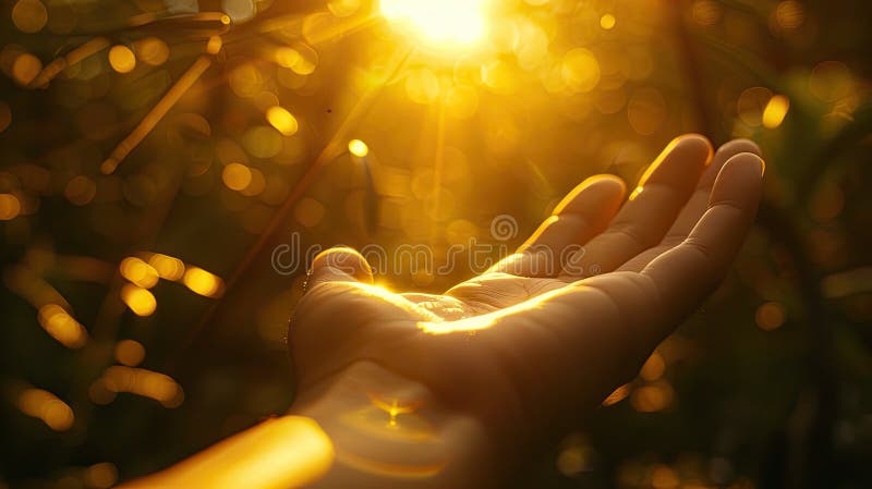 Close Up Hand and Sun Rays. Selective Focus Stock Photo - Image of ...