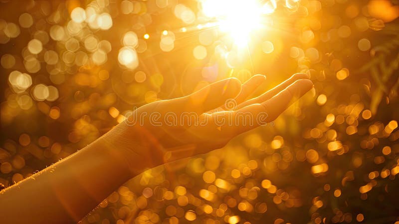 Close Up Hand and Sun Rays. Selective Focus Stock Photo - Image of ...