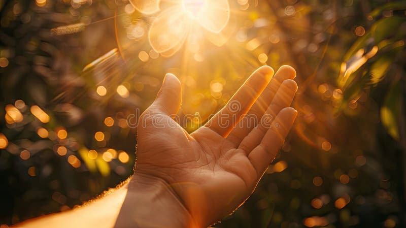 Close Up Hand and Sun Rays. Selective Focus Stock Image - Image of love ...