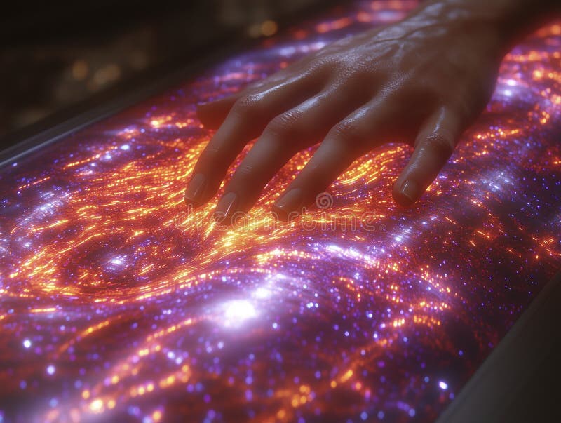 Close-up of a Hand on Touch Screen. HUD. Stock Illustration ...