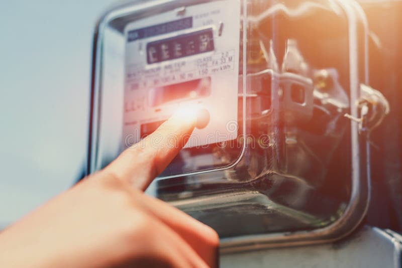 Hand Touch at Watthour Meter Stock Photo - Image of electric, pole ...