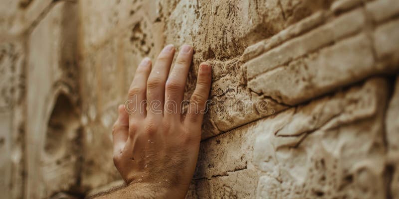 A Close-up of a Hand Touching the Ancient Stone of a Historical ...