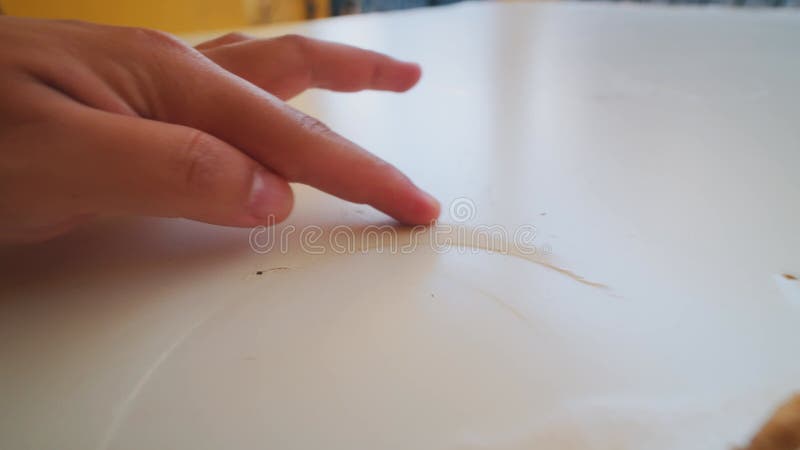 Close-Up of Hand Touching Cracked White Table Surface Stock Video ...