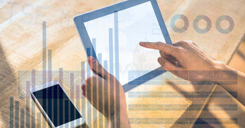 Close-up of Hand Touching Digital Tablet`s Screen with Overlay Stock ...