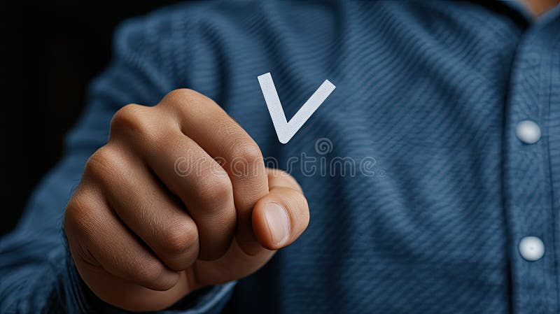 Close Up of a Hand Touching a Glowing Check Mark Icon on a Virtual ...