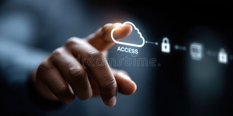 Close Up of Hand Touching Glowing Cloud Icon with ACCESS Text, Symbolizing Technology Stock ...