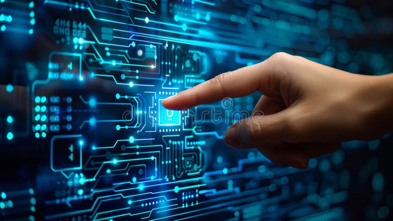 Close-up of a Hand Touching a Glowing Digital Interface, Representing ...