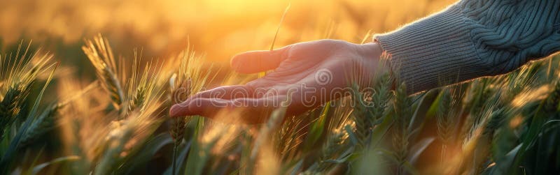 Close-up of a Hand Touching Green Grass in a Field during Spring Stock ...