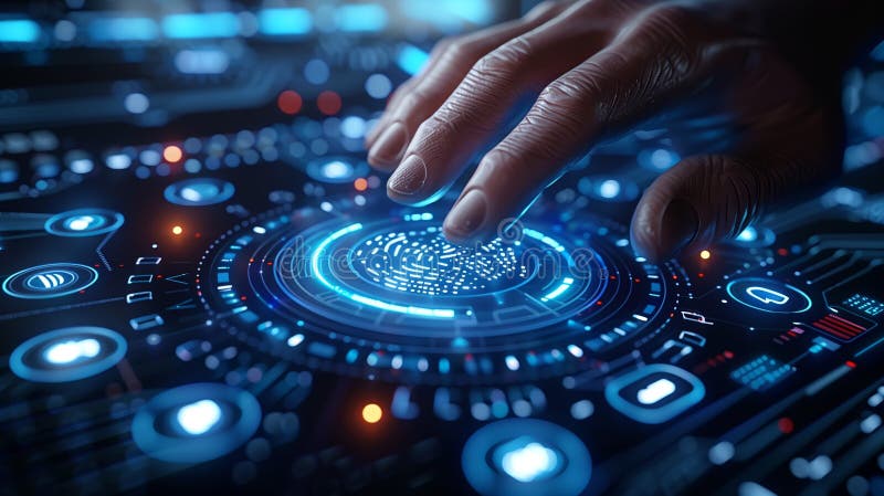 Hand Interacting with Futuristic Digital Interface Touchscreen Stock ...