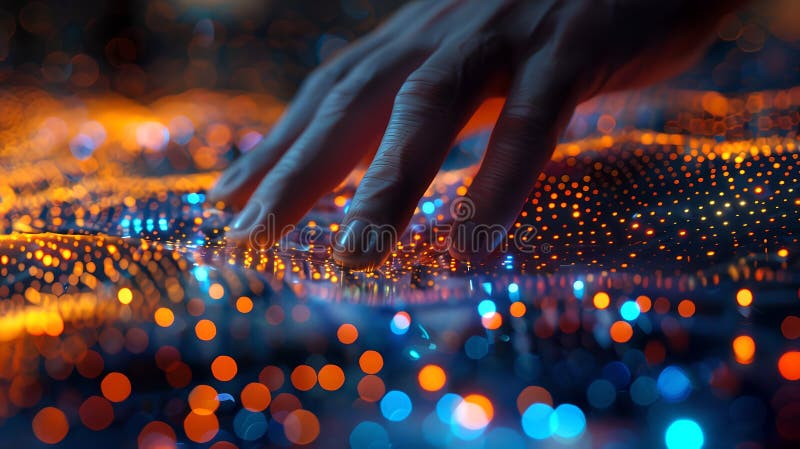 Close-up of a Hand Touching Illuminated Digital Interface. Concept of ...