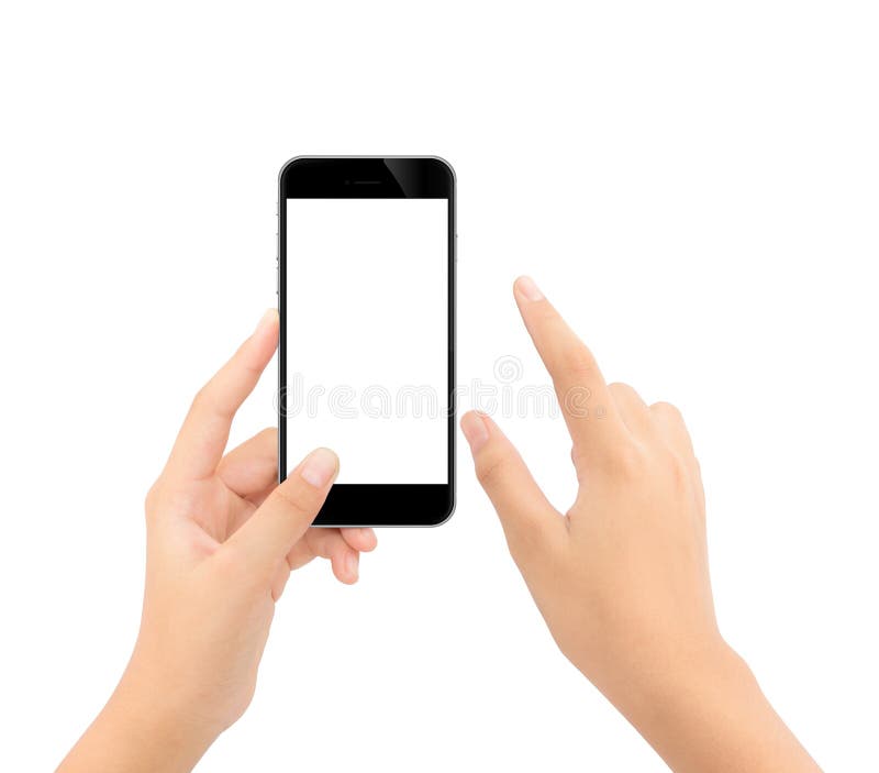 Close-up Hand Touching Phone Mobile Isolated on White, Mock-up S Stock ...