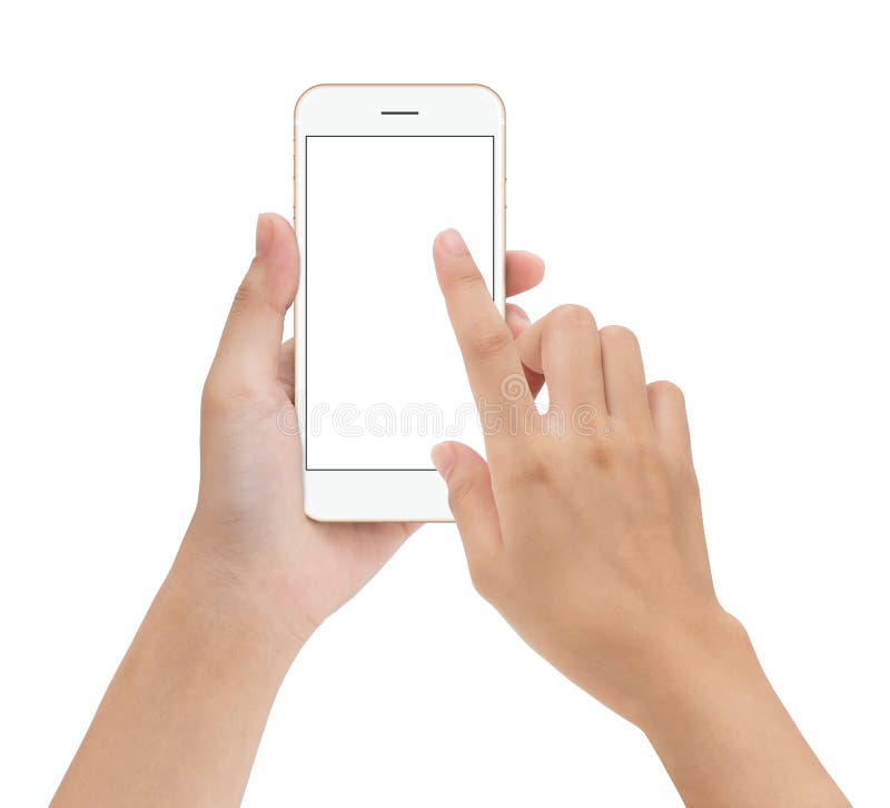 Close-up Hand Touching Phone Mobile Screen Isolated on White, Mo Stock ...