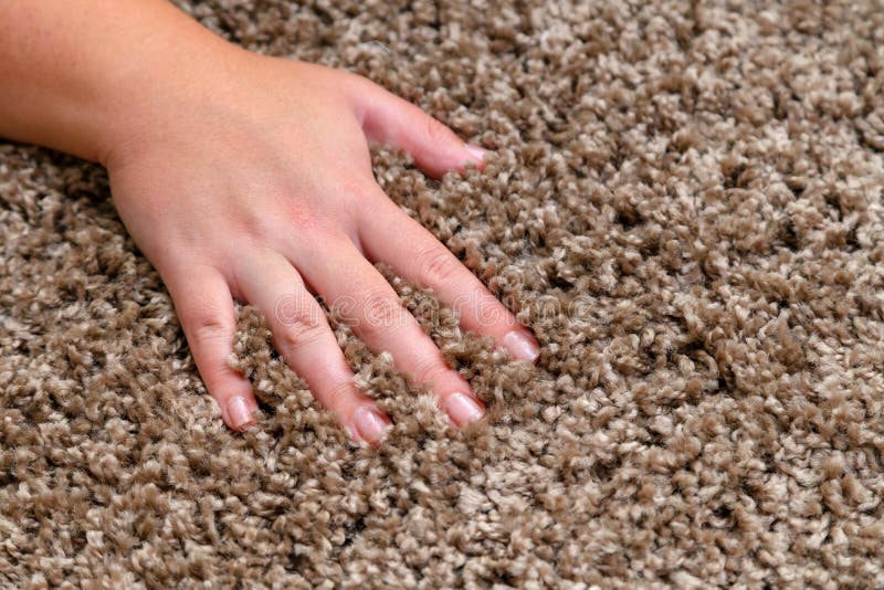 Close Up of Hand Touching Soft Carpet. Gentle and Fluffy Carpet between ...