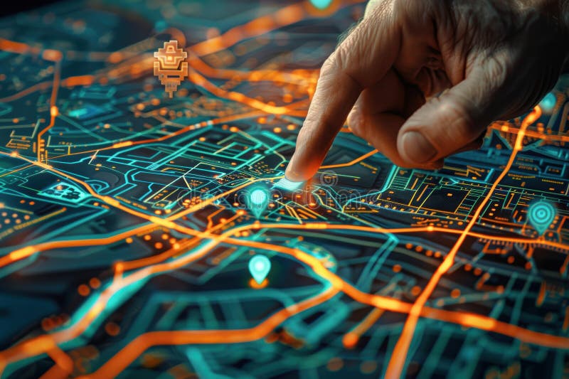 Navigating Digital Strategies: Hand Tracing Glowing Routes on ...