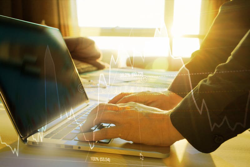 Close Up Hand of Trader Using Laptop for Stock Trading Stock Photo ...