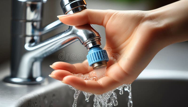 Close-Up of a Hand Turning Off a Tap with a Water-Saving Aerator ...