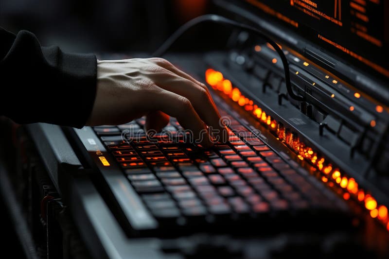 Close-up of a Hand Skillfully Typing Commands on the Keyboard of a High ...