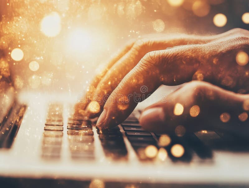Close-up of Hands Typing on a Laptop Keyboard with Bokeh Effect Stock ...