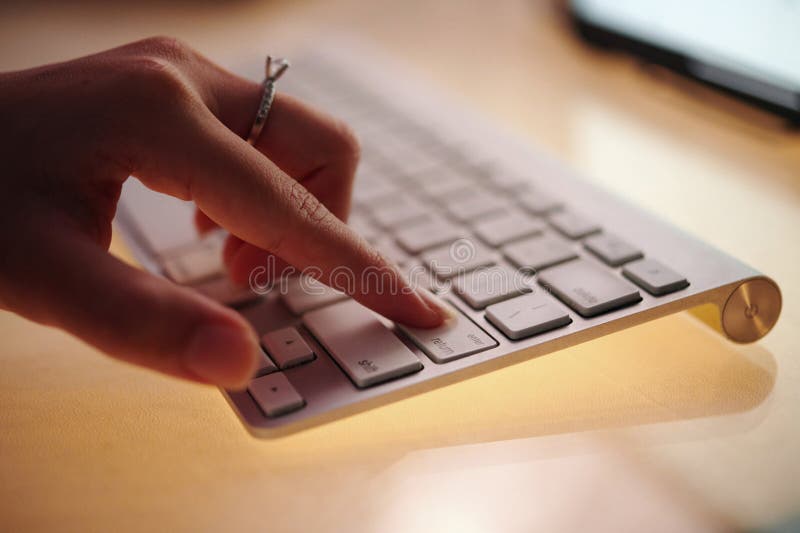 Typing on White Computer Keyboard at Office Desk Stock Image - Image of ...