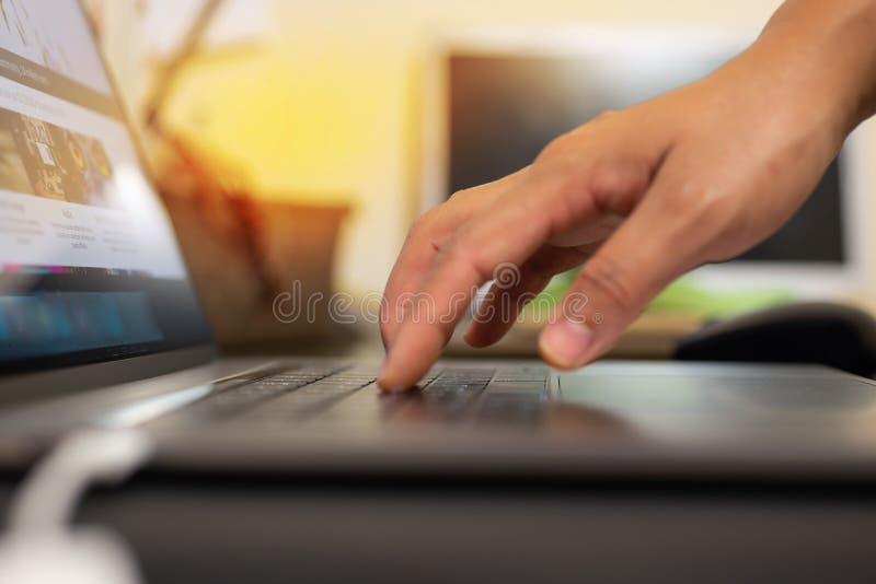 Close up hand use keyboard stock image. Image of online - 139087715
