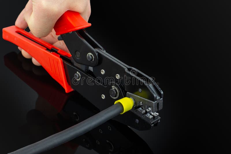 Close Up of Hand Using Cable Crimper Tool Stock Photo - Image of handle ...