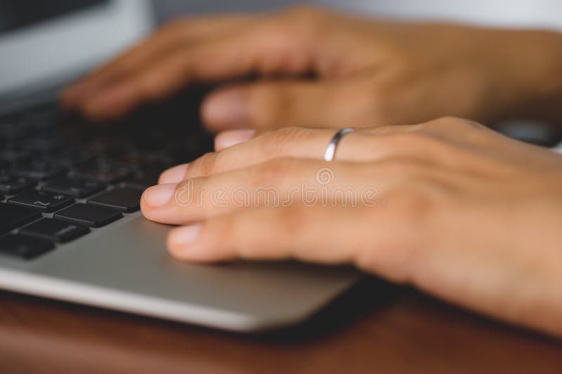 Close Up of Hand Using the Computer Laptop Stock Photo - Image of ...