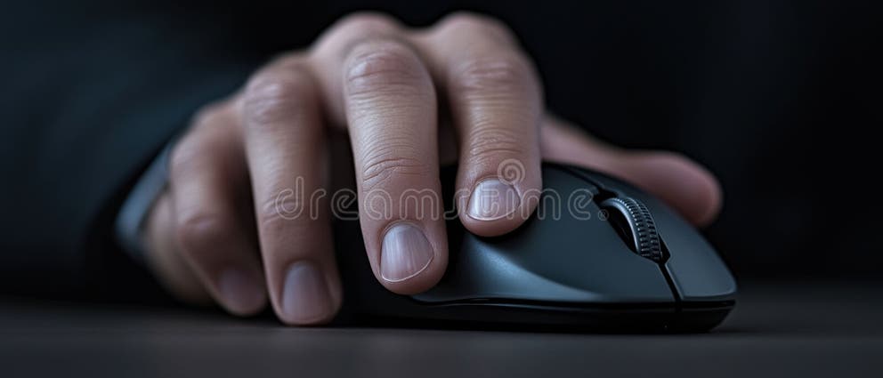 Close-up of Hand Using a Computer Mouse in Low Light. Generative Ai ...