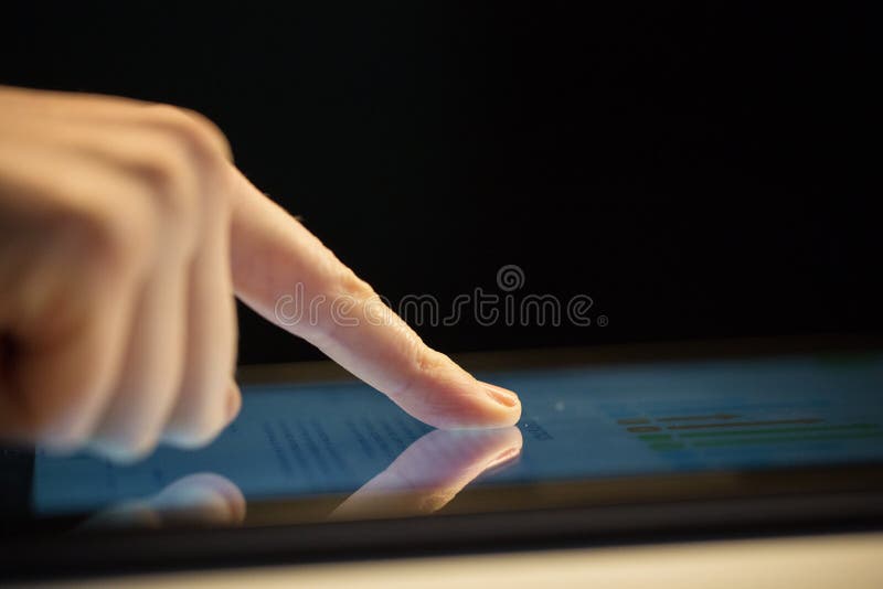 Close Up of Hand Using Computer Touch Screen Stock Photo - Image of ...