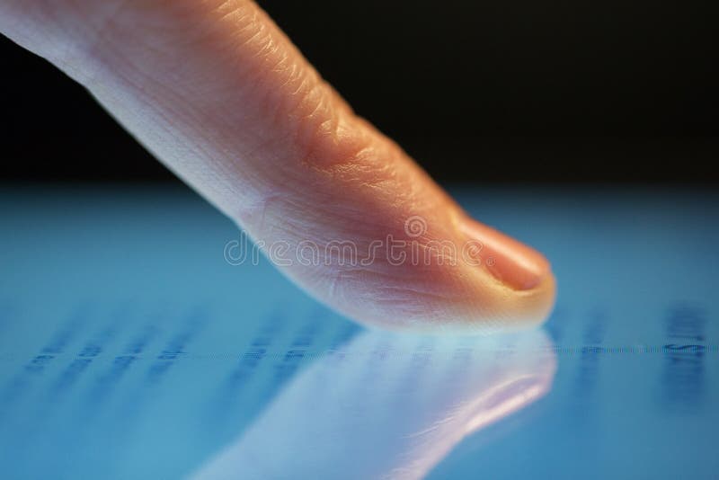 Close Up of Hand Using Computer Touch Screen Stock Photo - Image of ...